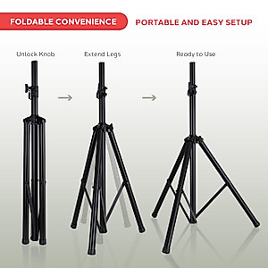 Pyle Universal Speaker Stand Mount Holder Heavy Duty Tripod w/ Adjustable Height from 40” to 71” and 35mm Compatible Insert Easy Mobility Safety Pin and Knob Tension Locking for Stability, Black