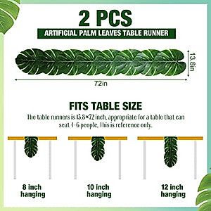 Artificial Palm Leaves Table Runners 72 Inch Long Tropical Palm Leaves Table Runner Faux Leaf Table Cloth for Wedding Hawaiian Luau Theme Party Supply Table Decoration Summer (Palm Leaf,2 Pieces)