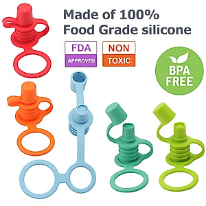 Seeway- No Spill Silicone Bottles Top Spout for Toddlers Kids and Adults, Protects Kids Mouth, BPA Free (Mix - 5 Pack)