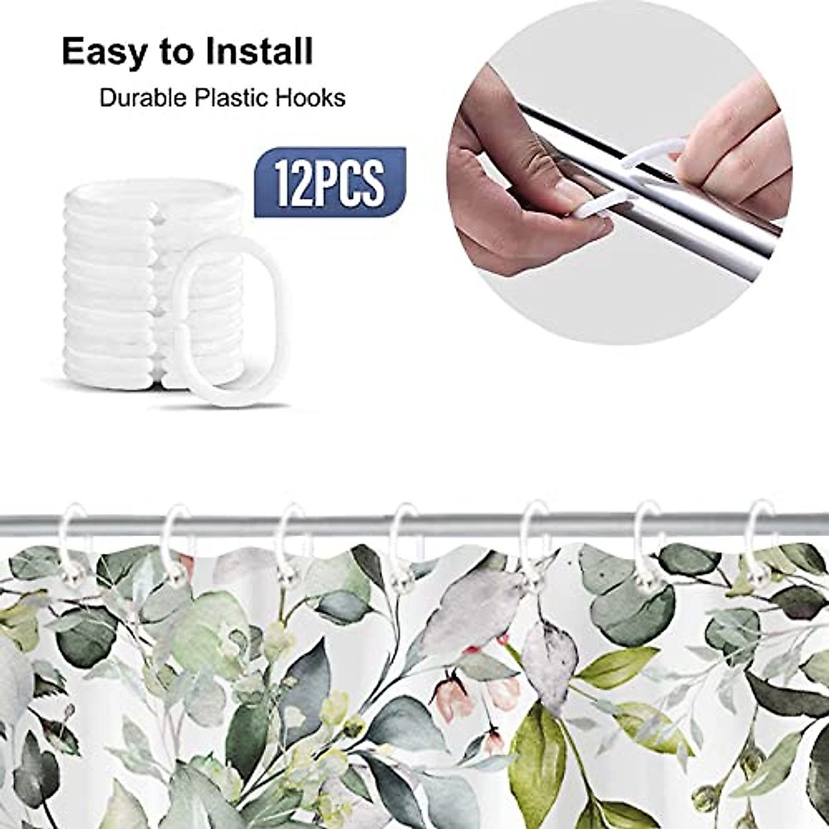 Onlalasyc Plant Shower Curtain, Watercolor Leaves on The Top Shower Curtain Sets for Bathroom Home Hotel, Waterproof and Machine Washable with 12 Hooks, 72×72 inch
