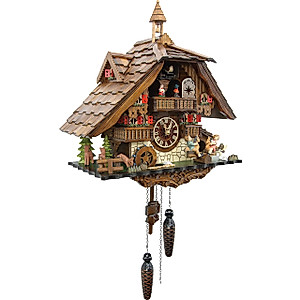 Cuckoo-Palace Large German Cuckoo Clock - The Seesaw Mill Chalet with Quartz Movement with Moving Seesaw - Black Forest Clock