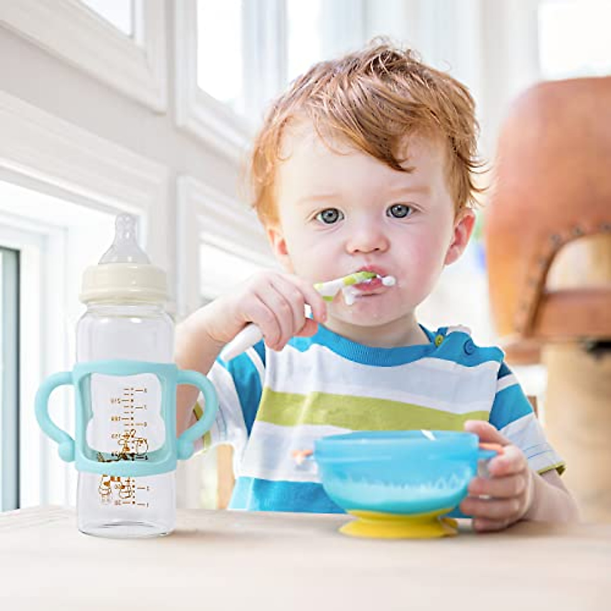 (4-Pack) Baby Bottle Handles Compatible with Dr Browns or Other Narrow Baby Bottles, Soft Silicone Easy Grip Holder