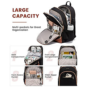 LOVEVOOK Laptop Backpack for Women & Men, 15.6 Inch Anti Theft Travel Backpack with USB Port, Stylish Casual Daypack for College, Large Capacity Teacher Nurse Work Backpack Purse, Black & Brown