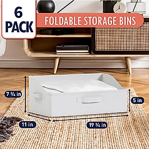 Ornavo Home 6 Pack Collapsible Trapezoid XLarge Storage Bins, Foldable Fabric Shelf Storage Basket Closet Organizer and Large Storage Box for Clothes with Handles, White