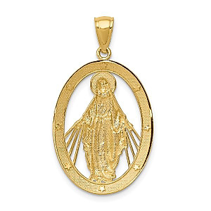 IceCarats 14K Yellow Gold Our Lady of Miraculous Medal Blessed Virgin Mary Necklace Charm Pendant Only
