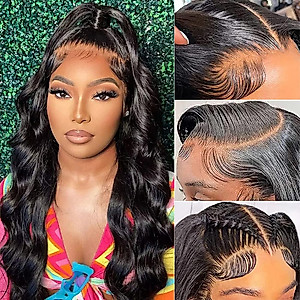 VRBest 13x4 Body Wave Lace Front Wigs Human Hair Wigs for Black Women, 150% Density, Natural Color Brazilian Virgin Hair Wig, 22 inch, Wavy, Glueless, Pre-Plucked with Baby Hair, Tangle Free