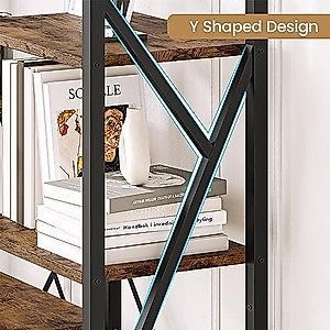 GAOMONTriple Wide 5 Tier Book Shelf, Tall Bookshelf with Open Display Shelves, Industrial Large Bookshelves and Bookcases with Metal Frame for Living Room, Bedroom, Home Office-Rustic Brown