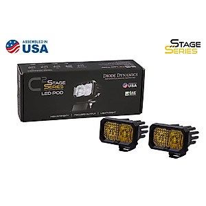 Diode Dynamics Stage Series 2in SAE Yellow Sport Standard LED Pod (pair), Spot w/Amber Backlight