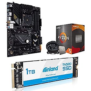 Micro Center AMD Ryzen 5 5600X Processor Bundle with ASUS TUF Gaming B550-PLUS WiFi II Motherboard and Inland 1TN Gen3x4 M.2 SSD