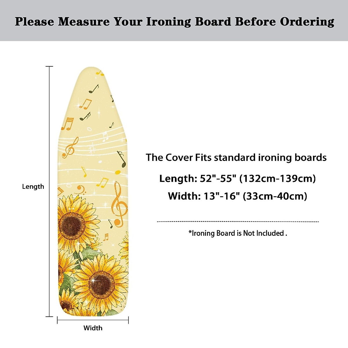 doginthehole Sunflower Ironing Board Cover with Elastic Edge Table Top Xmas Decoration Heavy Duty Padded Iron Board Covers with Elastic Edge and Adjustable Fastener