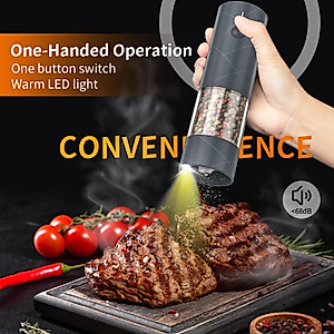 2Pack Electric Salt and Pepper Grinder Set USB Rechargeable with Warm LED Light, Adjustable Coarseness Lidaop Large Capacity Automatic Salt Pepper Mill Grinder for Kitchen, Restaurant, Outdoor (Grey)