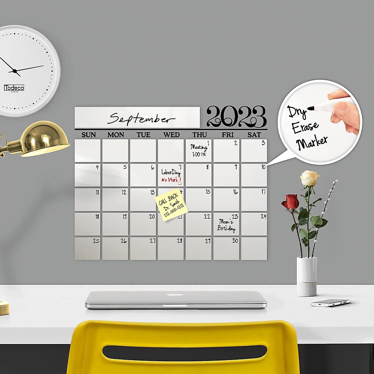 Modern 2023 Dry Erase Wall Decal Calendar w/Dry Erase Marker - A Todeco Product