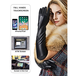 VIKIDEER Elegant Winter Black Long Leather Gloves for Women Full Touchscreen Womens Ladies Warm Lined Genuine Leather Gloves 19.6'' Black Midium