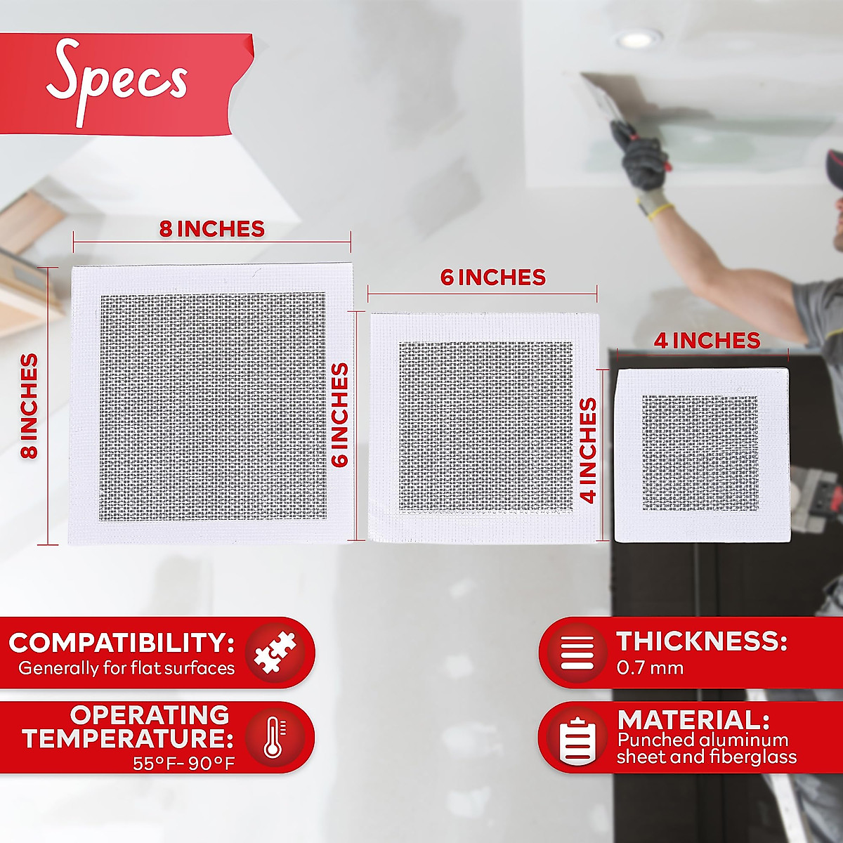 XFasten Drywall Repair Kit 12-Pack 4/6/8 Inch Aluminum Dry Wall Repair Patch Kit, Wall Patch Kit for Holes Drywall, Sheetrock Repair Kit, Ceiling Mesh Self-Adhesive Drywall Hole Repair Kit