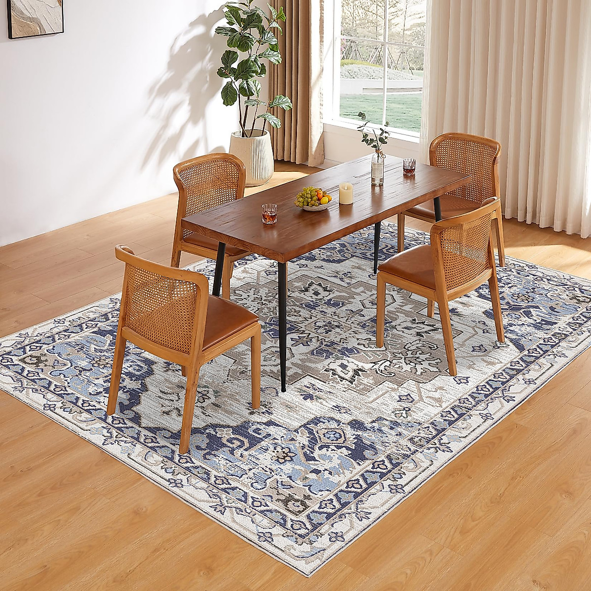 OMERAI Area Rug, 8x10, Purple, Vintage Design, Washable Rugs with Non Slip for Living Room Bedroom