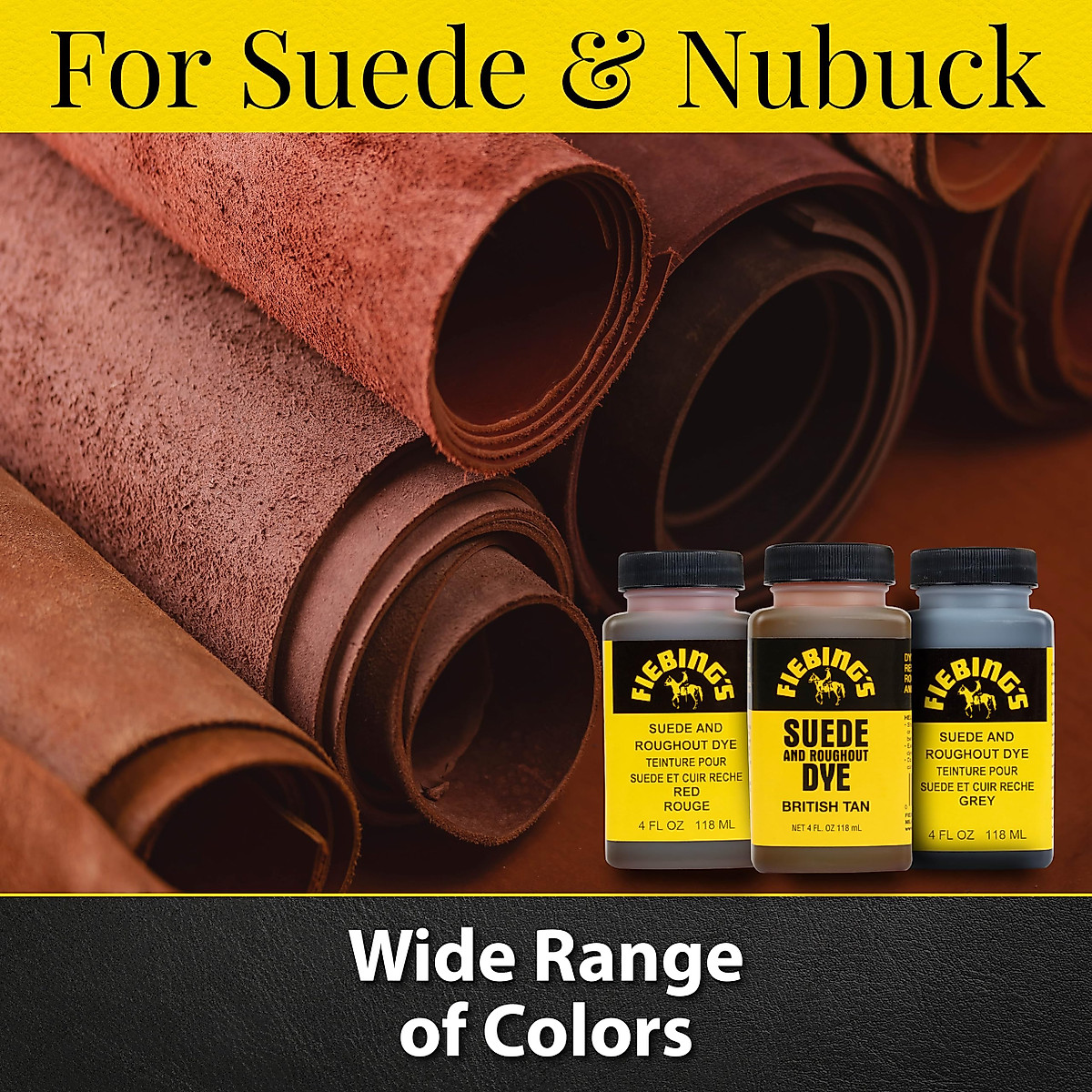 Fiebing's Dark Brown Suede Dye (4 oz) - Recolor, Brighten & Restore Suede & Roughout Leather Shoes, Furniture, Purse - Includes Wool Dauber for Easy Application - Flexible When Dry, Won't Crack/Peel