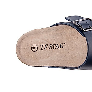 TF STAR Women 2-Strap Adjustable Buckle, Flat Casual Cork Slide Sandals,Slide Cork Footbed Sandals for Women/Ladies/Girls Navy