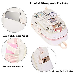 Laptop Backpacks 16 Inch School Bag with Lunch Box Set College Elementary Backpack Cute Lunch Bag Anti Theft Travel Daypack Large Bookbags for Teens Girls Women Kids Students (Beige-Mermaid)