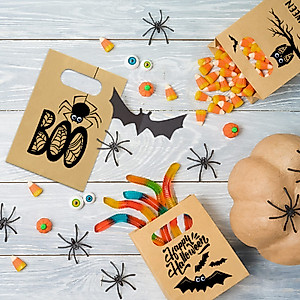 WEEPA Halloween Goodie Bag, 24 Pcs Halloween Bags for Candy Halloween Treat Bags for Trick or Treat Bulk Paper Gift Bags for Kids (Brown)