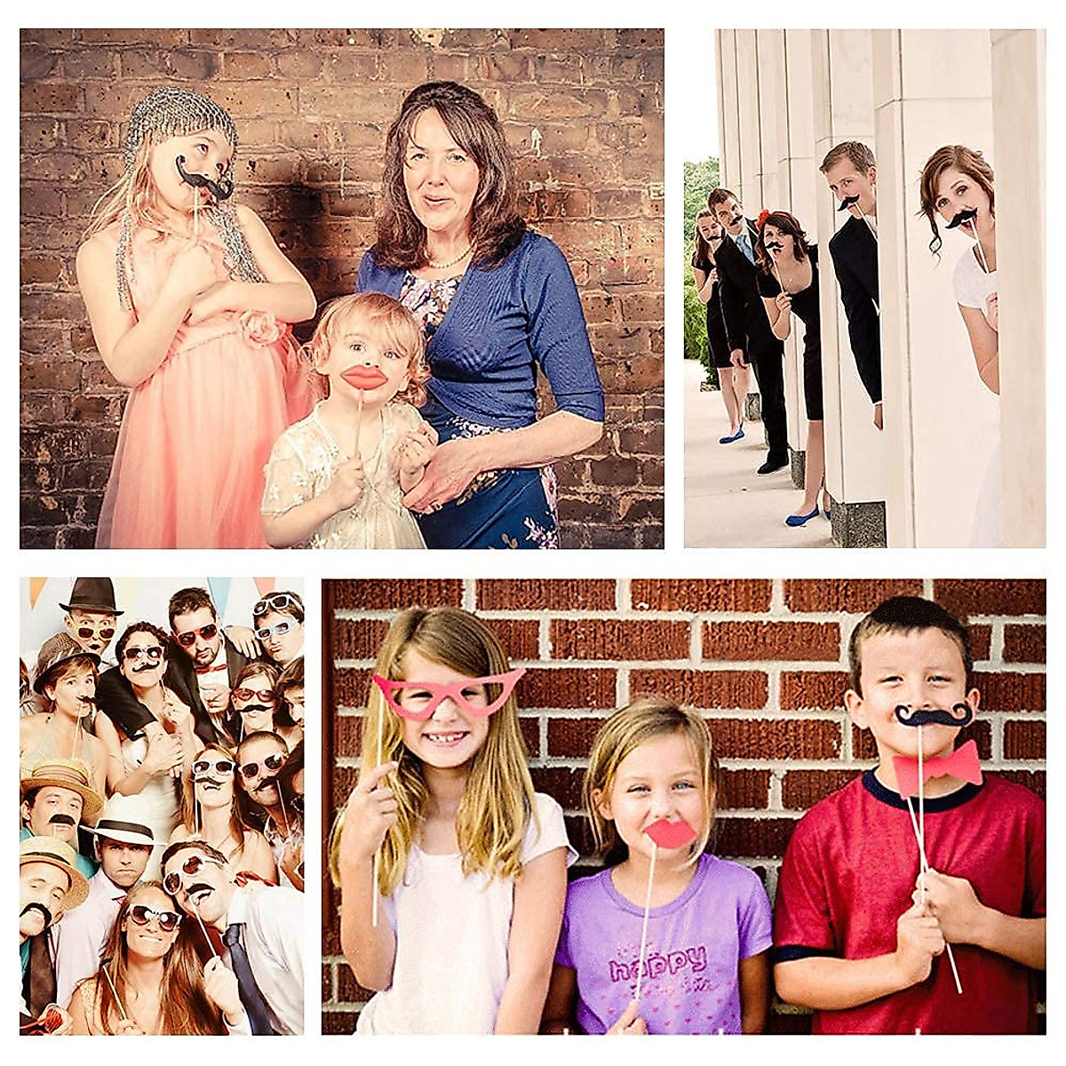 Party Props for Photo Booth Birthday Wedding Kids Adult Prom 58 Pcs, Rowae DIY Funny Costumes with Mustache on a Stick, Hats, Glasses, Mouth, Bowler, Bowties