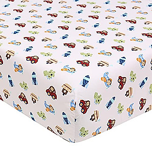 Brandream Crib Sheets for Boys Toddler Sheet Car Balls Rocket Dinosaur Boat Airplane Design Education Collection 100% Cotton Nursery Bed Sheet Set