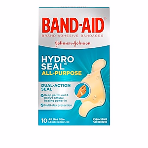 Band-Aid Brand Hydro Seal Adhesive Bandages for Wound Care and Blisters, All Purpose Waterproof Bandages for Cuts and Scrapes, 10 Count
