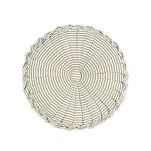 Lush Decor Farmhouse Ticking Stripe Yarn Dyed Pleated Decorative Pillow, 14" Round, Neutral