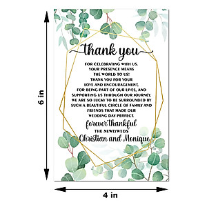 Personalized Eucalyptus Wedding Thank You Place Cards, Custom Place Setting Cards, For Bridal Shower, Reunion, Reception, Celebration, Rehearsals, Dinner Parties, Events 50 Cards 4"x6". Made in USA