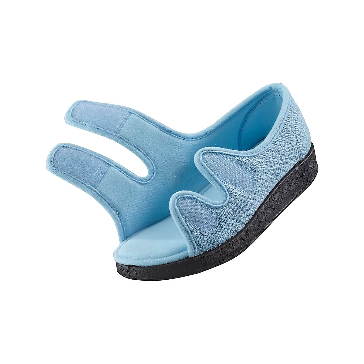 Silverts Open Toe Shoes for Women - Extra Wide Sandals for Diabetes Lymphedema Edema Arthritis Swollen Feet - Non Slip Adaptive Slippers - Walking Footwear for Elderly Seniors - Powder Blue/Black 8