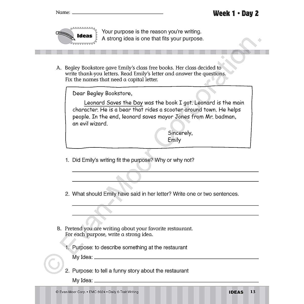 Evan-Moor Daily 6-Trait Writing, Grade 4 Homeschooling & Classroom Resource Workbook, Reproducible Worksheets, Teaching Edition, Lesson Plans, Ideas, Organization, Word Choice, Sentence Fluency, Voice