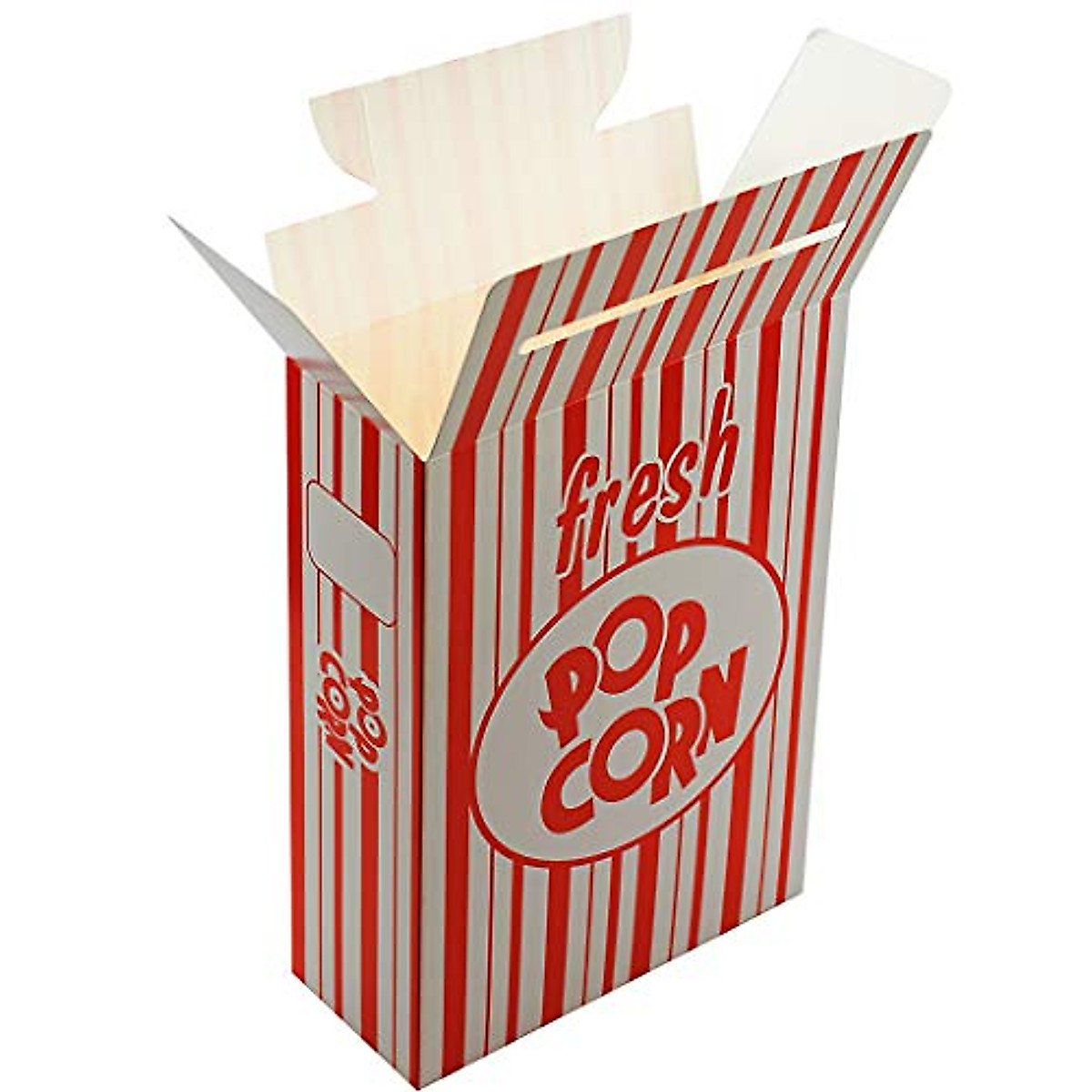 Fasmov 100 Pack Paper Popcorn Boxes, 6" L x 2 1/2" W x 8 1/2"H Close Top Movie Theater Popcorn Boxes, Popcorn Containers for Movie Party and Theater Night (Red and White Stripes)
