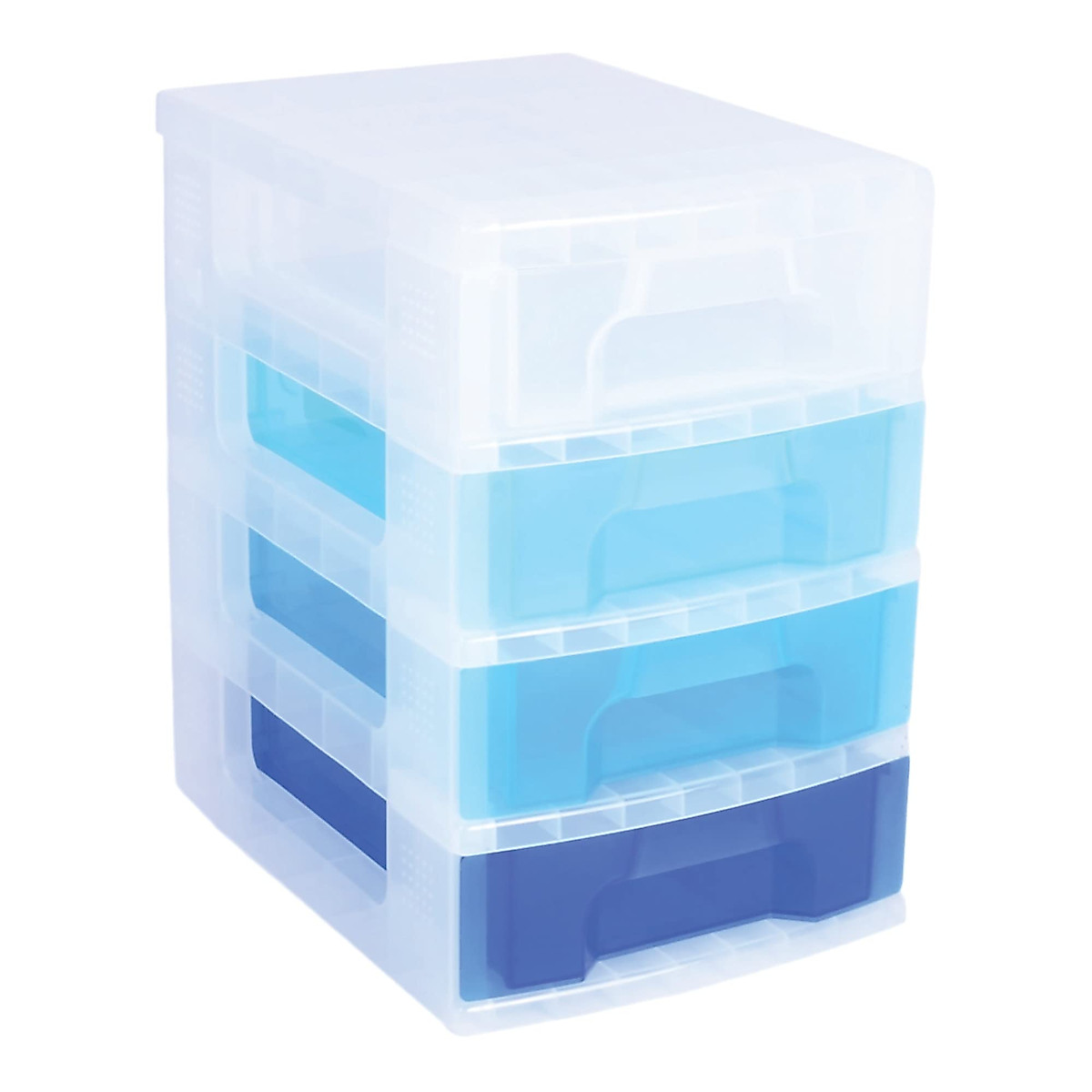 Really Useful Box® Tower Drawer, 4 Drawers, 7 Liters, 18"H x 15 3/4"W x 12"D, Clear Blue