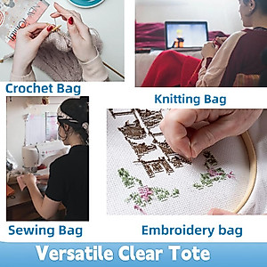 Large Clear Tote Bag Stadium Approved Plastic Yarn Holder for Crocheting Supplies Knitting Crochet Project Bag Craft Storage Transparent See Through Purse for Stadium Events 12 x6 x12, Black