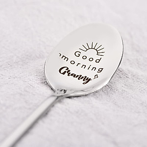 Granny Birthday Gifts for Grandma Spoon Gifts from Grandchildren, Good Morning Granny Spoon Gift for Nana Teaspoons Engraved Coffee Dessert Tea Lovers Spoons for Nanny Mothers Day Gifts