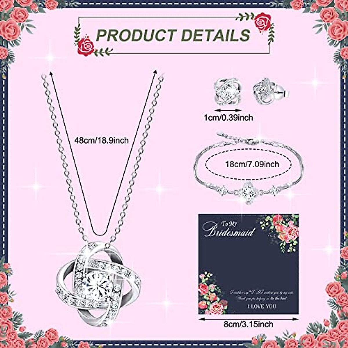 Yinkin 6 Bridesmaid Jewelry Sets for Wedding Will You Be My Bridesmaid Necklace Earrings Bracelet with Card Bridesmaid Proposal Gift (Classic)