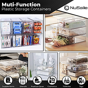 NuSaile Stackable Refrigerator Organizer Bins Pull Out Drawers with Handles - Vegetable and Fruit Storage Containers for Fridge - 2 Pack 3 Liter Plastic Kitchen Food Storage Bins