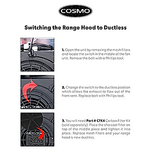 COSMO COS-5MU36 36 in. Delta Collection Ducted Under Cabinet Range Hood, Button Controls, Reusable Filters, LED Lights, Stainless Steel