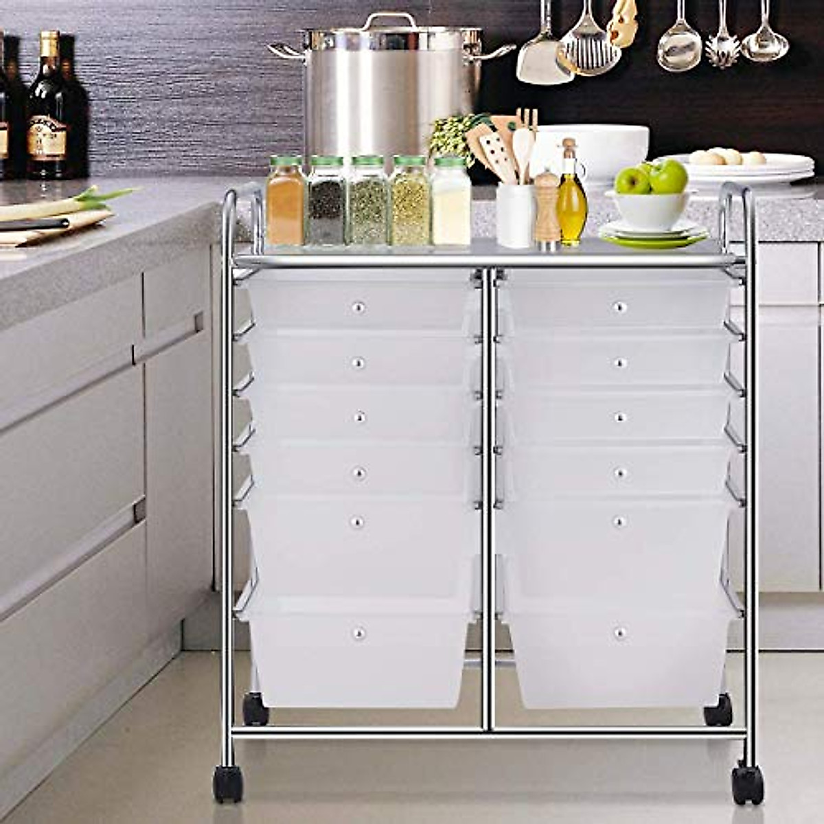 Happygrill 12-Drawer Organizer Cart Tools Office School Paper Organizer Rolling Storage Cart with Wheels