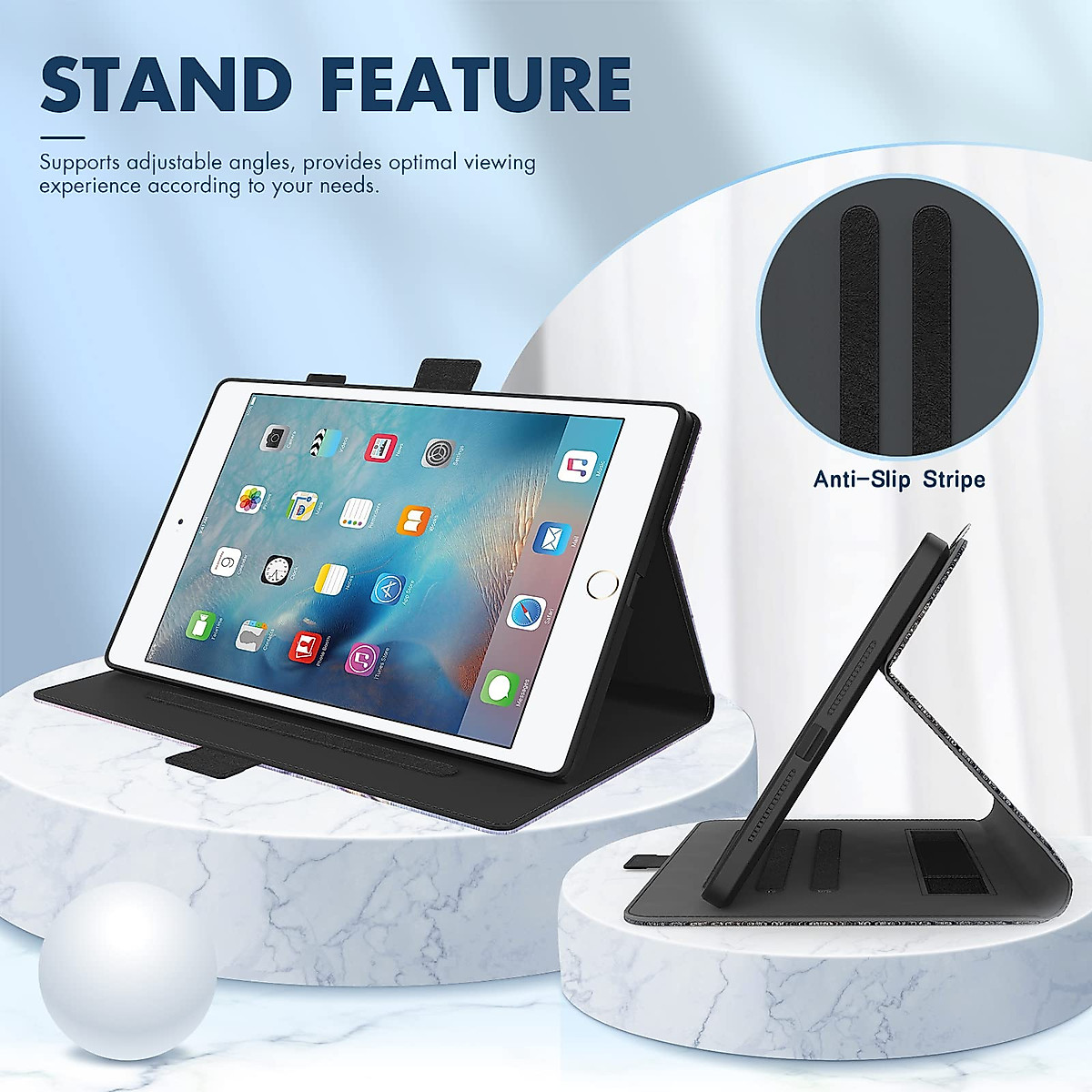 Dteck Case for iPad Mini (5th/4th Generation), iPad Mini 3/2/1 Case 7.9" - Flip Leather Smart Case with [Auto Sleep Wake/Adjustable Viewing-Stand Angle] Shockproof Protective Cover (Flowers Black)