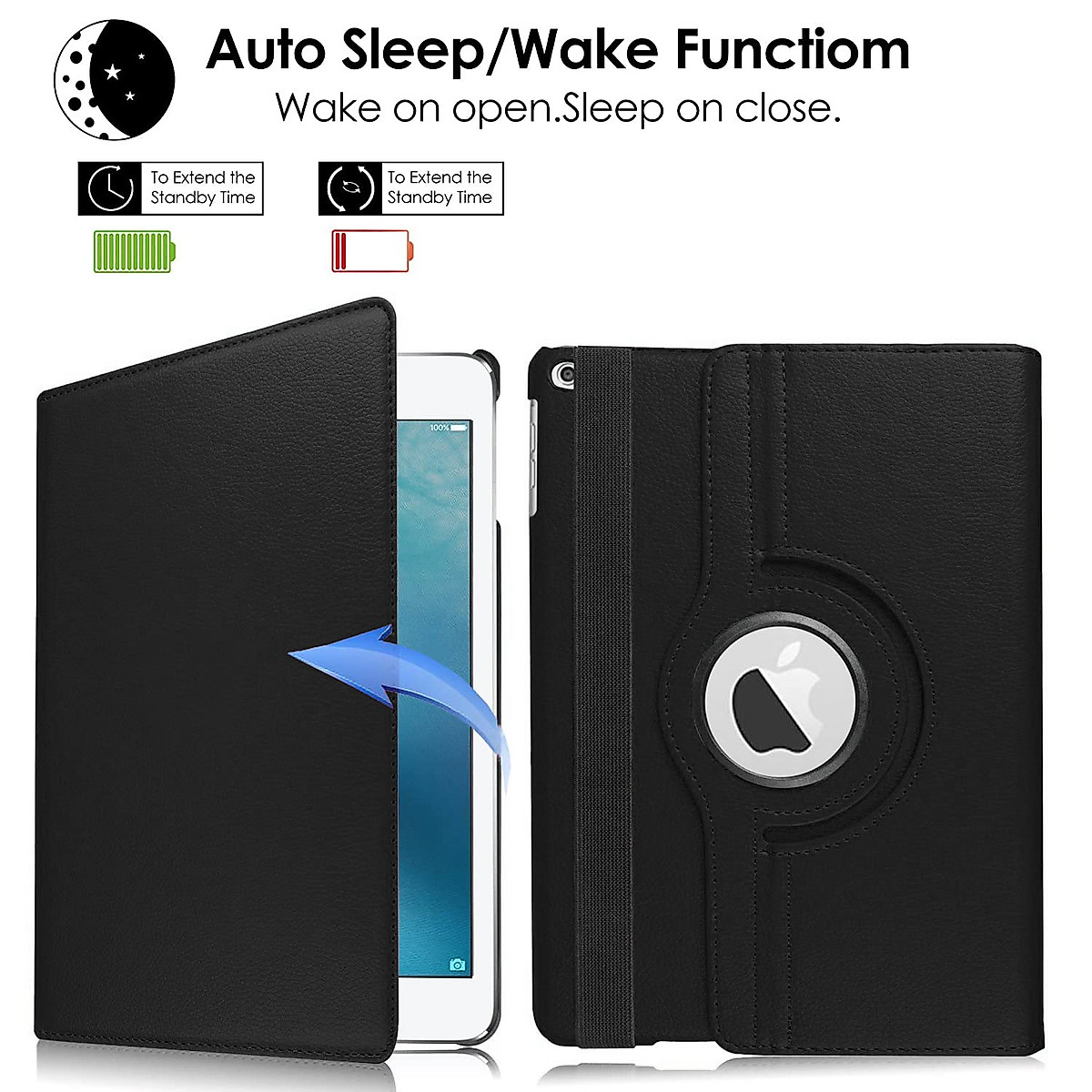 Rotating Case for iPad 9.7 2018 2017 / iPad Air 2-360 Degree Rotating Stand Protective Cover with Auto Sleep Wake for iPad 9.7 inch (6th Gen, 5th Gen) / iPad Air 2/ iPad Air(Dark)