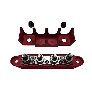 4 Way 7 Point Terminal Junction Busbar 3/8" Red