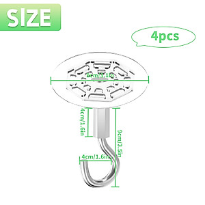 4 PCS Adhesive Ceiling Hooks, 30lbs Super Heavy Duty Command Ceiling Hanging Hooks, Strong No Drill Outdoor Sticky Ceiling Hanger for Hanging Plants Lanterns Wind Chimes Lights