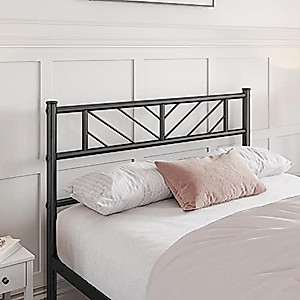 Yaheetech Twin Size Platform Bed Frame with Arrow Design Headboard, 13 Inches Metal Mattress Foundation for Storage, No Box Spring Needed, Easy Assembly, Modern, Black