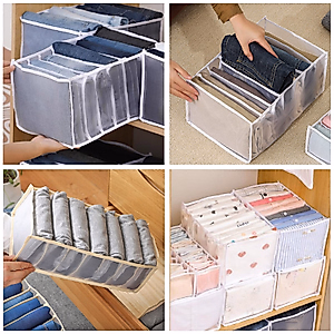 DINBLEX Wardrobe Clothes Organizer 3 Pack, Drawer Organizers For Clothing, Pants Organizer, Clothes Organizer For Folded Clothes, Drawer Organizer Clothes For Jeans(2x7Grids Jeans + 1x7Grids Legging)