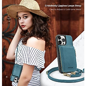 MOTIVE for iPhone 14 Pro Max Wallet Case Designed in New York, Crossbody Phone Case for Apple iPhone 14 Zipper Purse Case Wallet with RFID Blocking Card Holder | 6.7" Blue Teal - Fancy Series