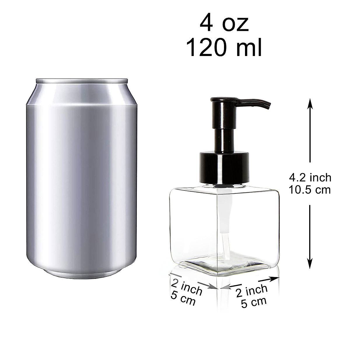 Youngever 5 Pack 4 Ounce Plastic Pump Bottles, Square Refillable Plastic Pump Bottles for Dispensing Lotions, Liquid Soap (Clear with Black Pump)