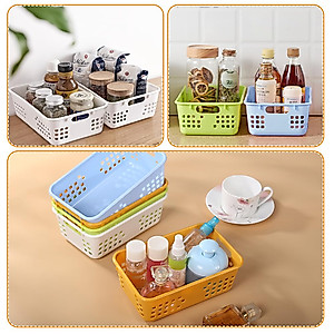 NDSWKR 12 Pack Small Plastic Storage Baskets, 8.5 x 5.5 x 3 Inch Colorful Classroom Organizer Basket for Kitchen Office Shelves Bathroom Cabinet