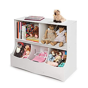 Multi-Bin Storage Organization 2 Shelf and 3 Bin Cubby Unit