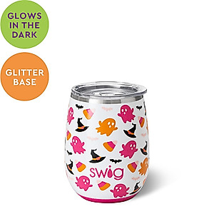 Swig Life 14oz Insulated Wine Tumbler with Lid | Discontinued Prints | Dishwasher Safe, Holds 2 Glasses, Stainless Steel Outdoor Wine Glass (Hey Boo)