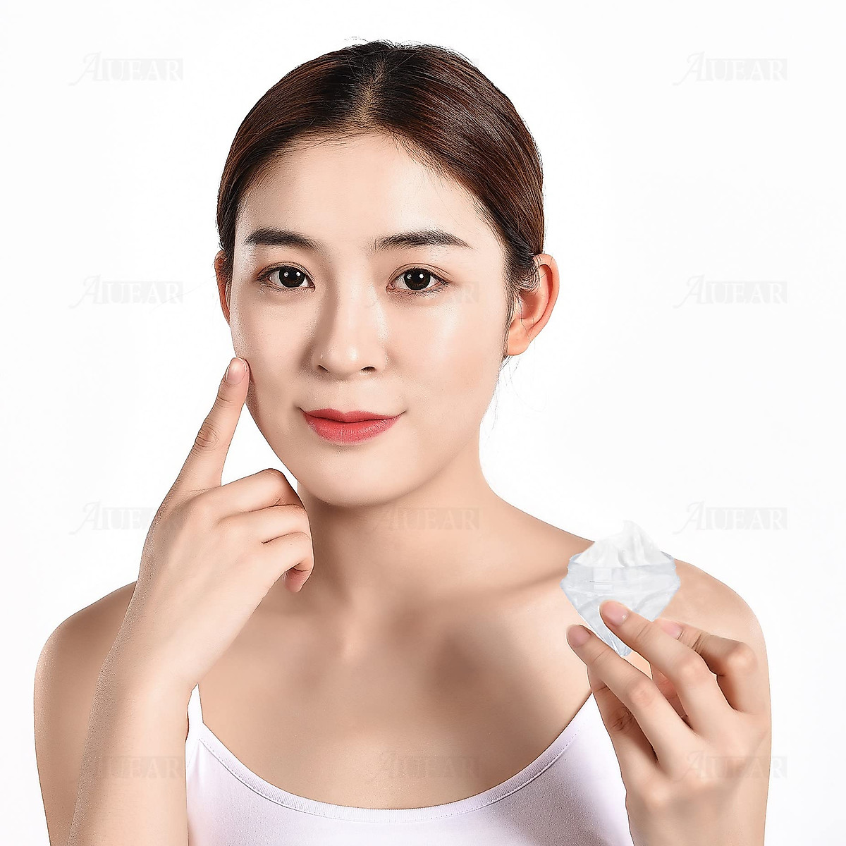 AUEAR, 50 Pack Diamond Shaped Clear Jars 5 ML Empty Refillable Cosmetic Small Jar Makeup Container with Lids Sample Trial Case Storage Box for Party Favors Decor